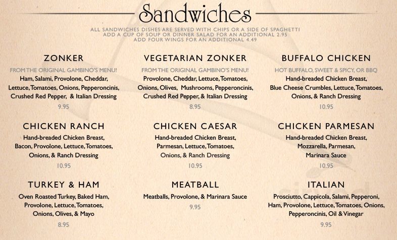 Gambino's menu in Moscow, Idaho, USA