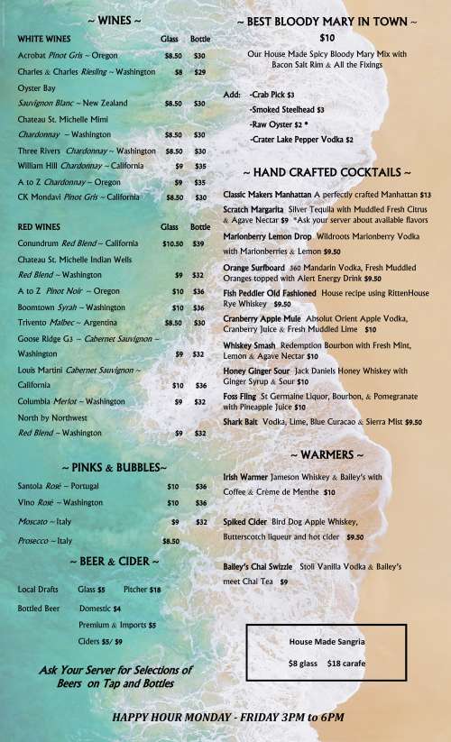 The Fish Peddler Restaurant menu in Tacoma, Washington, USA