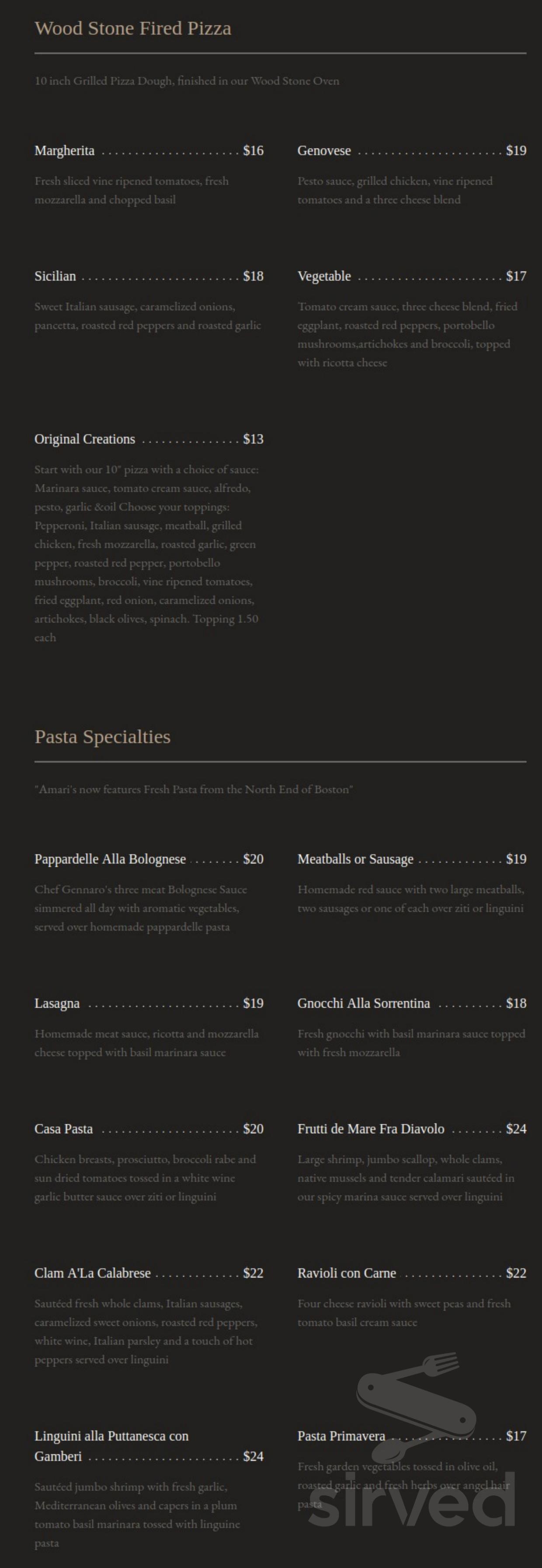 Amari menu in East Sandwich, Massachusetts, USA