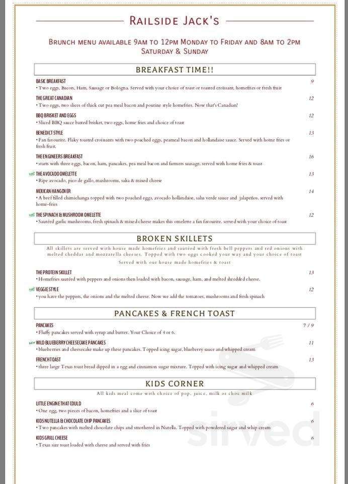 Railside Jacks Grill & Bar menus in Windsor, Ontario, Canada