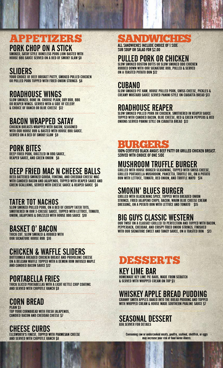 Big Guy's BBQ Roadhouse menus in Hudson, Wisconsin, United States