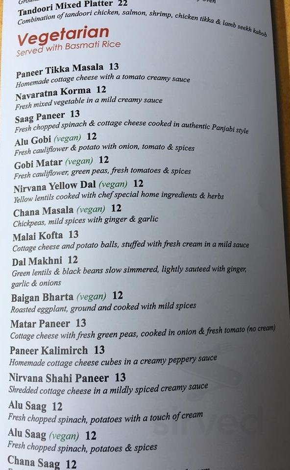 Nirvana Indian Bistro - Wyomissing, PA menu in Wyomissing, Pennsylvania ...