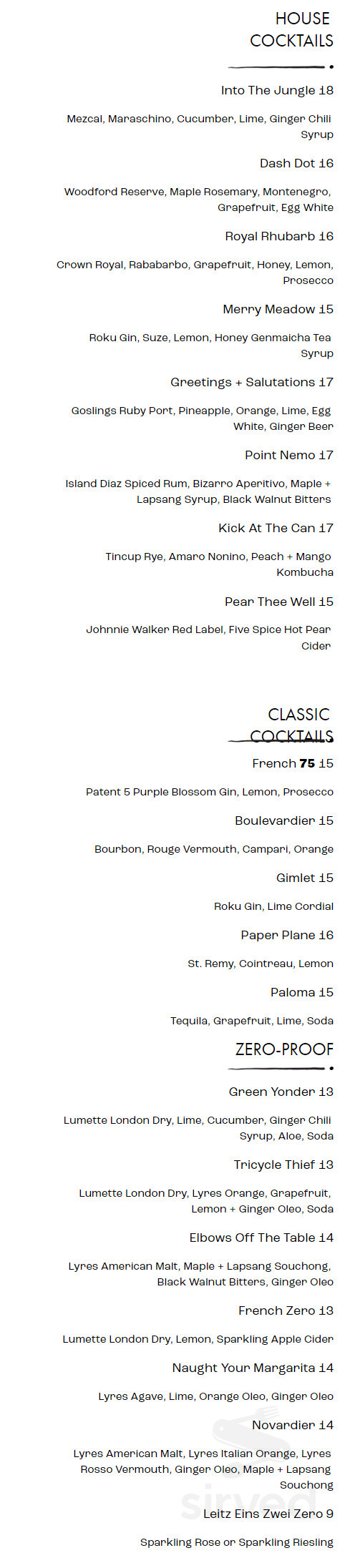Nola menu in Winnipeg, Manitoba, Canada