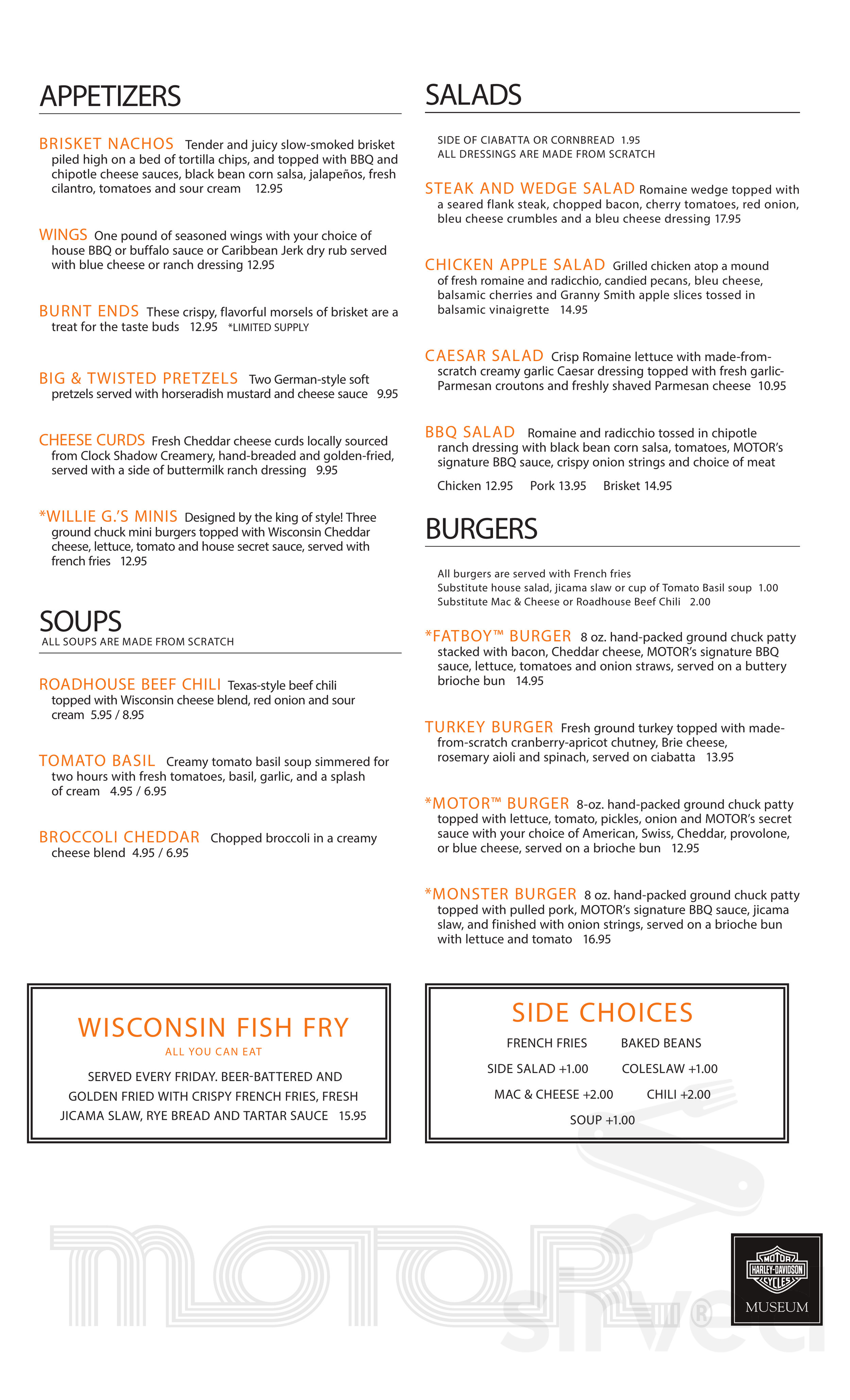 MOTOR Bar and Restaurant menu in Milwaukee, Wisconsin, USA