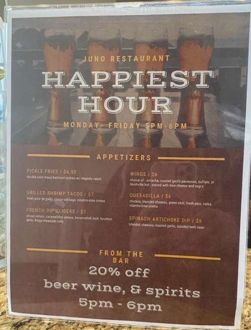 Juno Restaurant menu in Anchorage, Alaska, USA