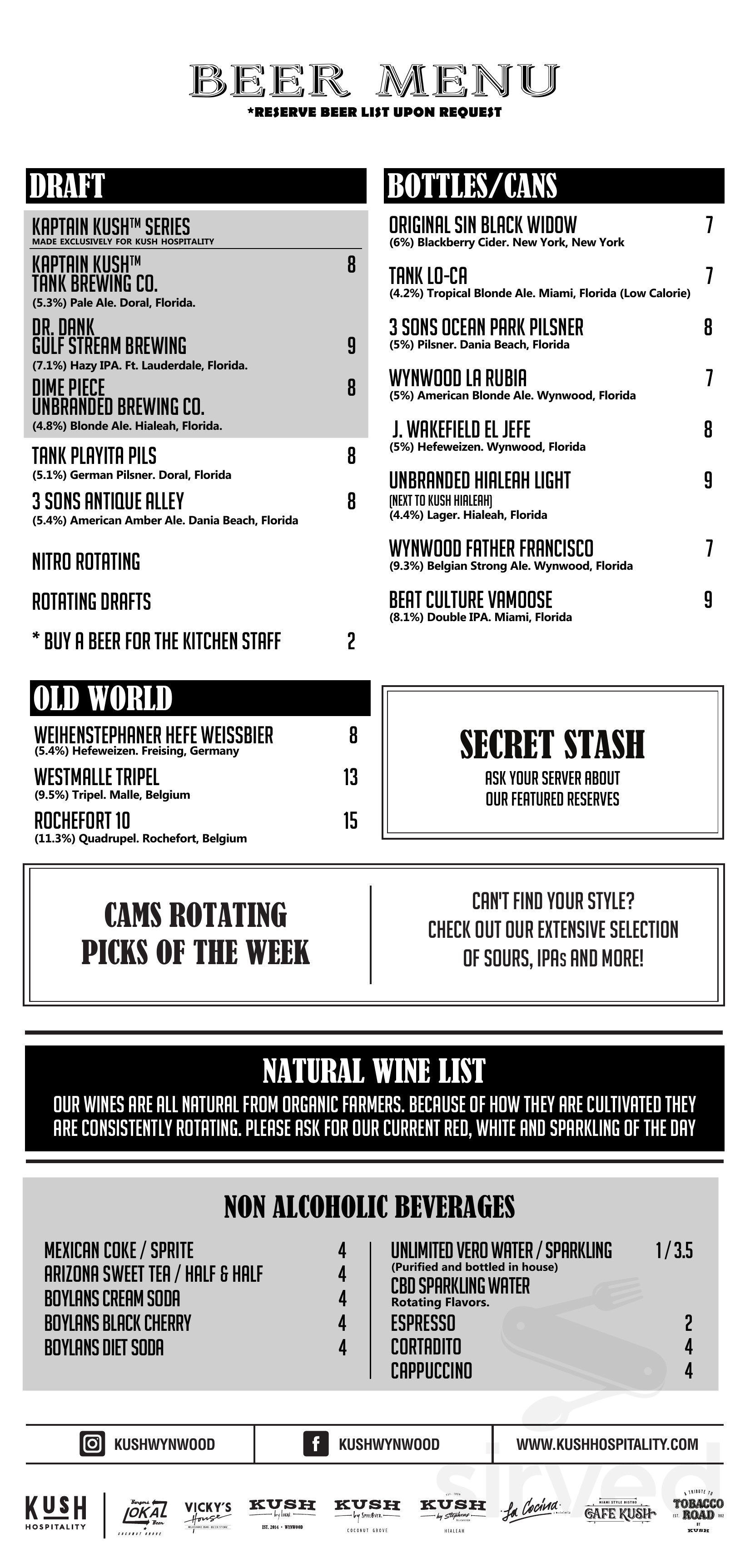 KUSH menu in Miami, Florida, USA