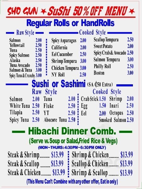 Menu for Shogun Japanese Hibachi & Sushi in Bensalem, PA | Sirved