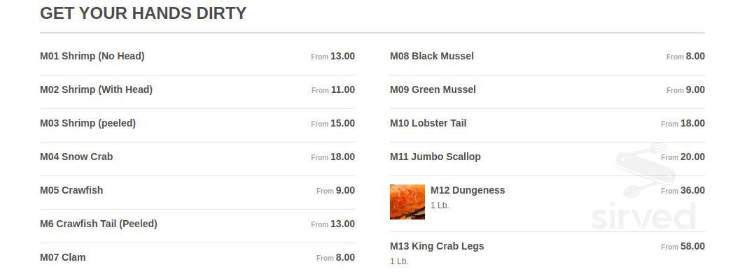 Hot & Juicy Seafood & Bar menu in Lubbock, Texas, USA