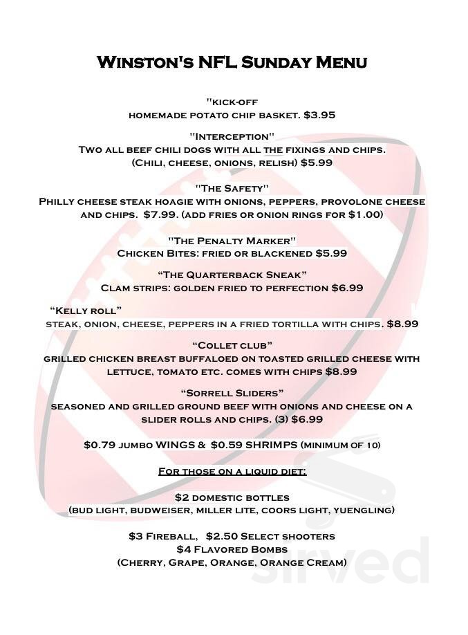 Menu for Winston's Raw Bar & Grill in Chesapeake, VA | Sirved