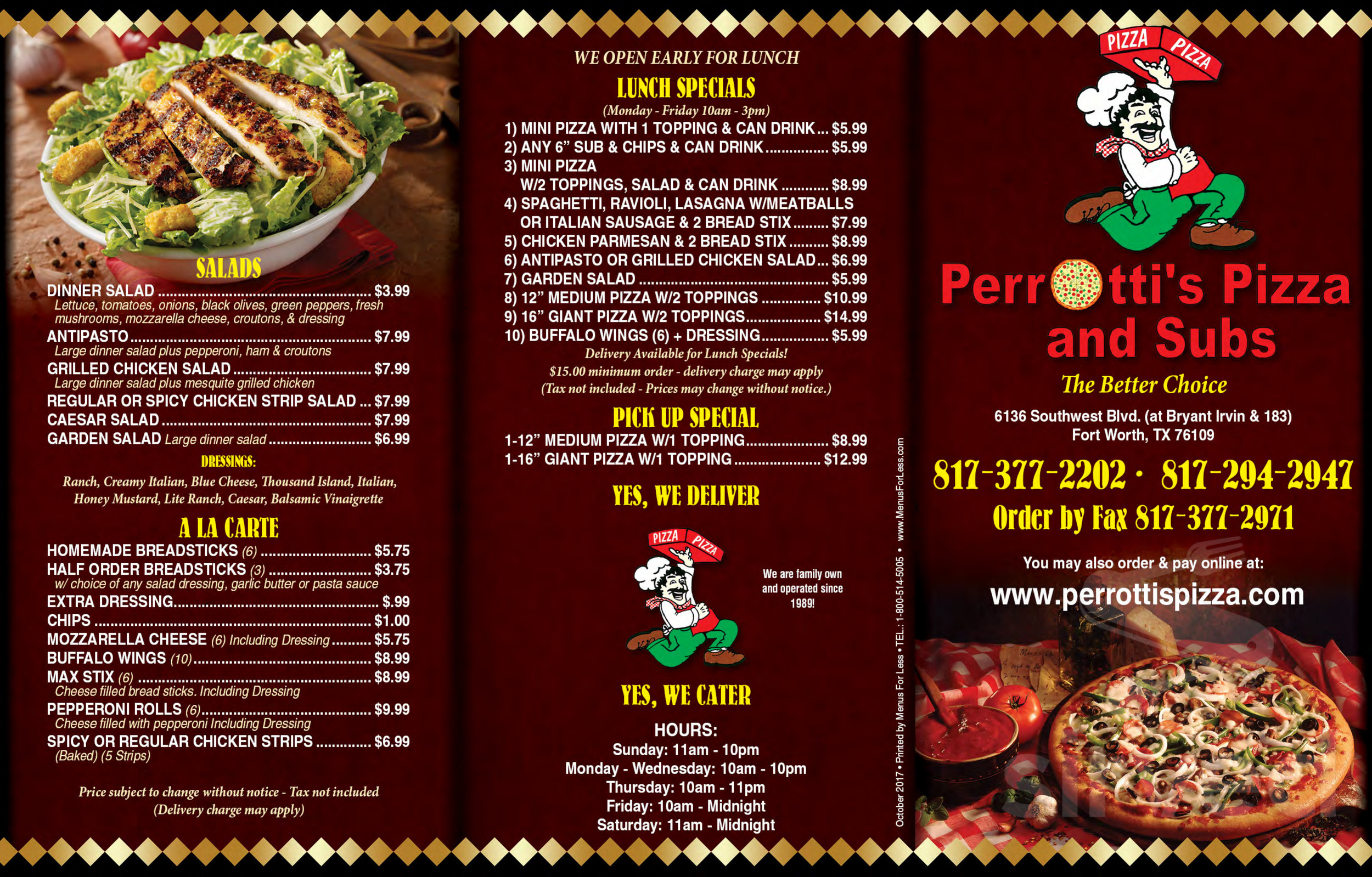 Perrotti's Pizza menu in Fort Worth, Texas, USA
