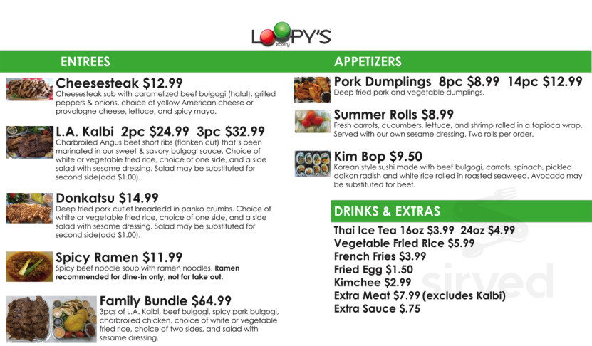 Loopy's Eatery menu in Annandale, Virginia, USA