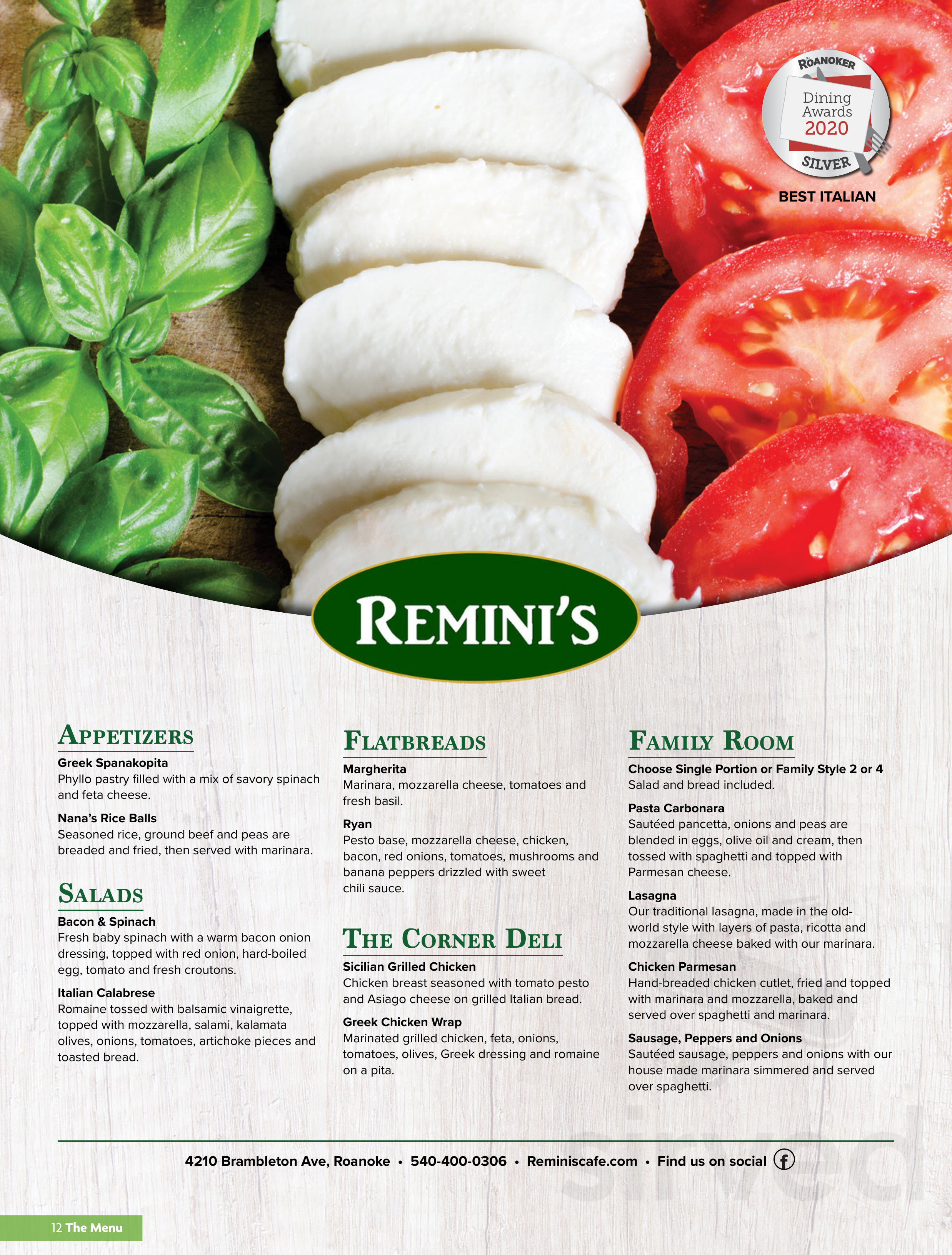 Roanoker Restaurant Menu