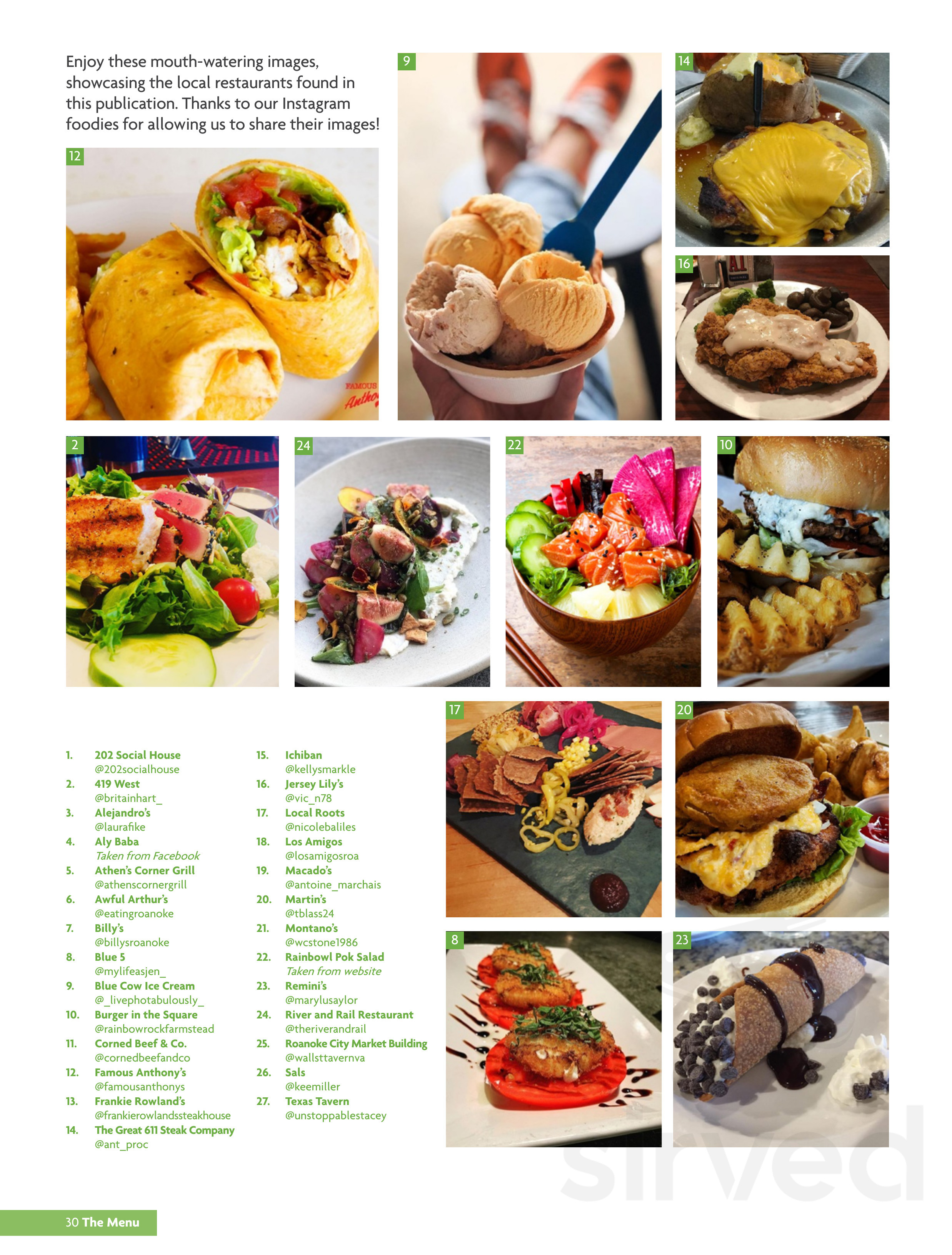 The Roanoker Magazine menu in Roanoke, Virginia, USA