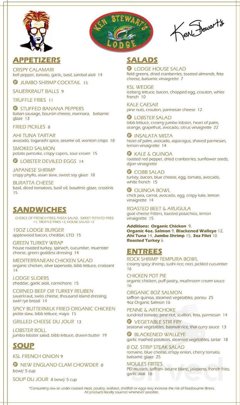 Ken Stewart's Lodge menu in Bath, Ohio, USA