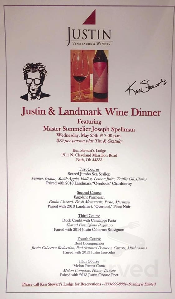 Ken Stewart's Lodge menu in Bath, Ohio, USA