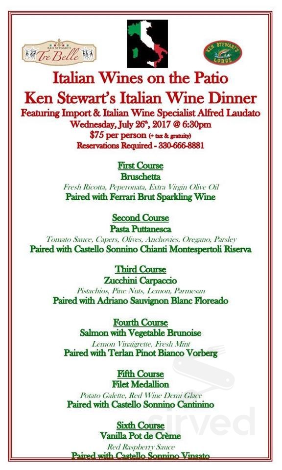 Ken Stewart's Lodge menu in Bath, Ohio, USA