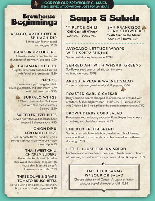 Downtown Joe's menu in Napa, California, USA