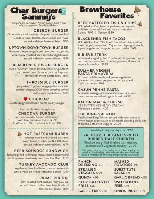 Downtown Joe's menu in Napa, California, USA