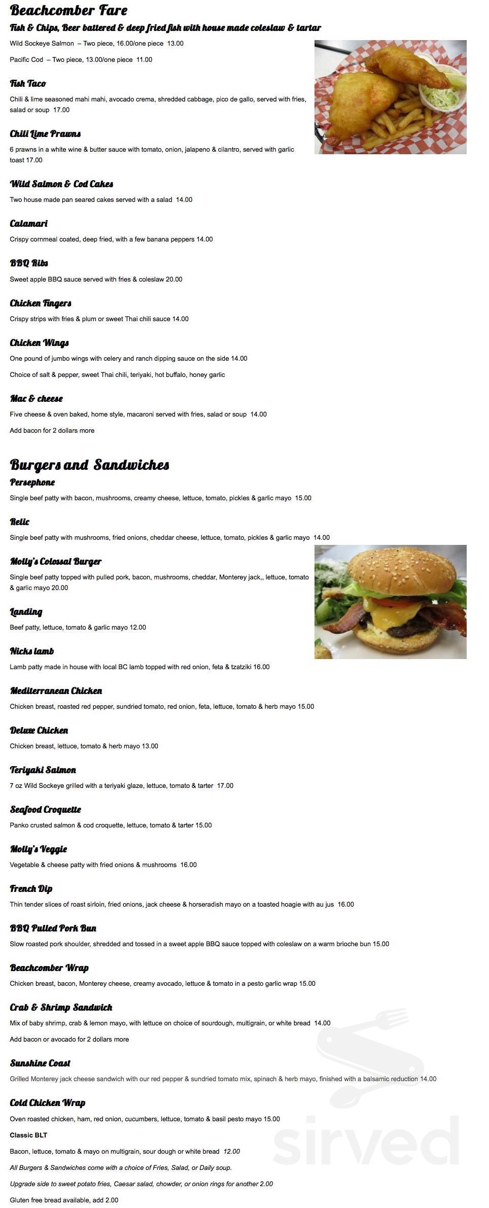 Molly's Reach Restaurant menu in Gibsons, British Columbia, Canada