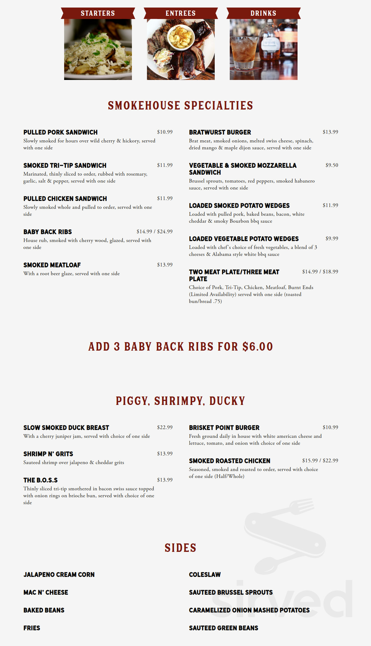 Menu for The Shaved Duck Smokehouse in St. Louis, MO | Sirved