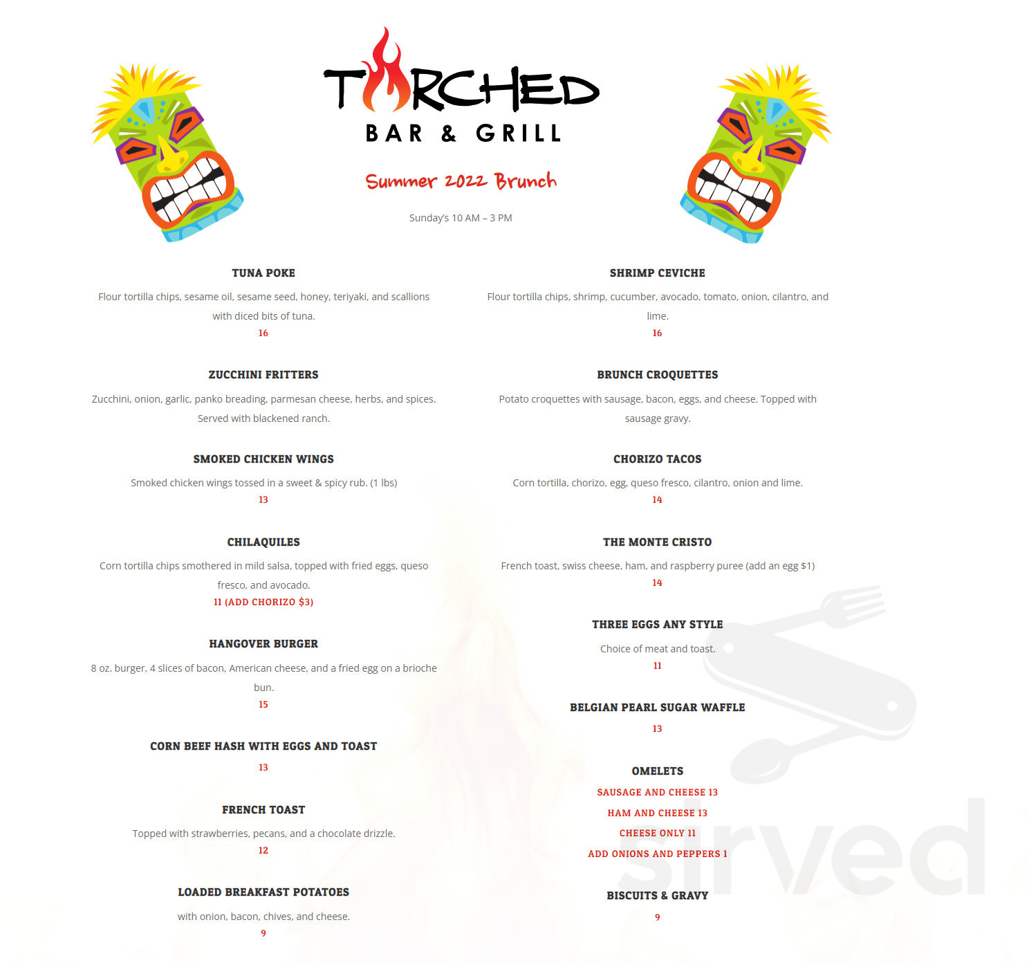 Menu for Torched Bar and Grill in Cape Coral, FL | Sirved