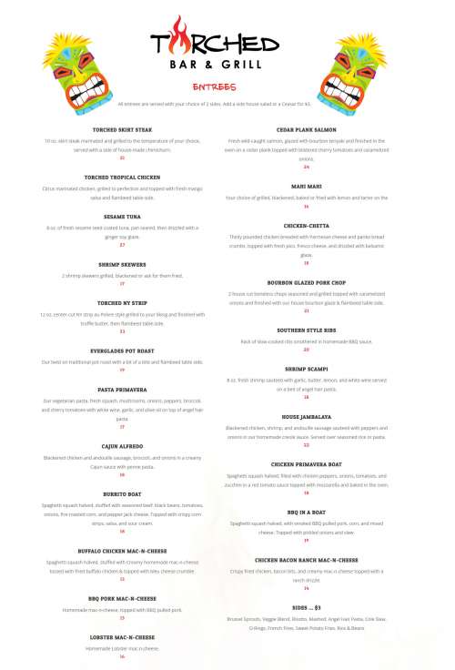 Torched Bar and Grill menu in Cape Coral, Florida, USA