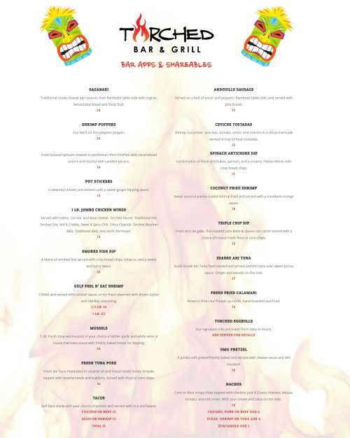 Torched Bar and Grill menu in Cape Coral, Florida, USA