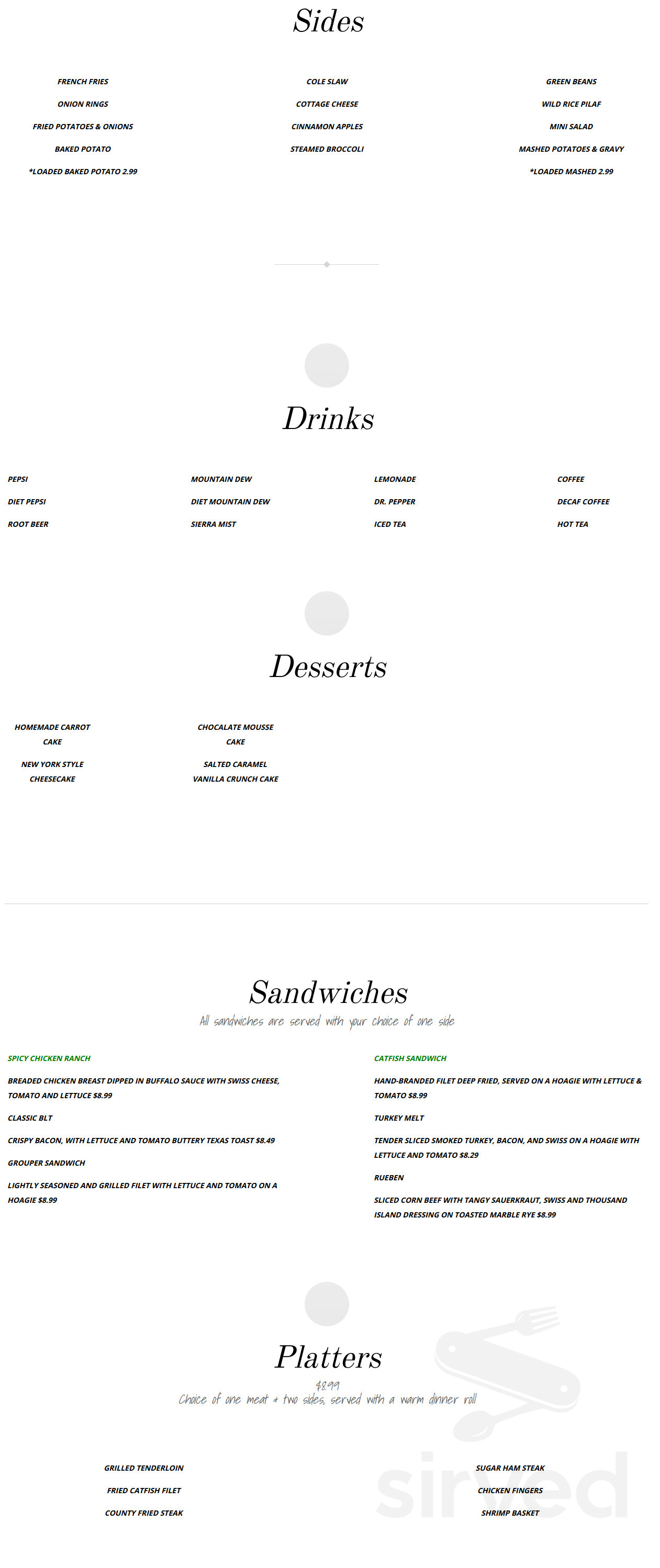 The Junction Restaurant and Lounge menu in Perry, Missouri, USA