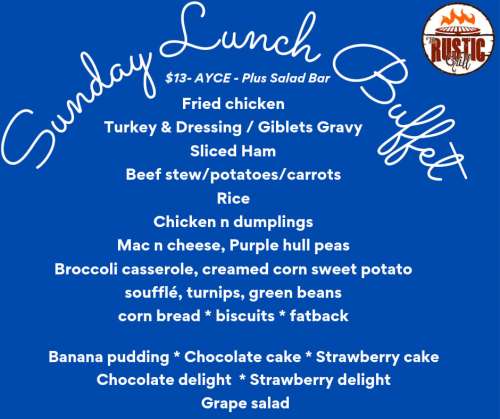 The Rustic Grill menu in Swainsboro, Georgia, USA