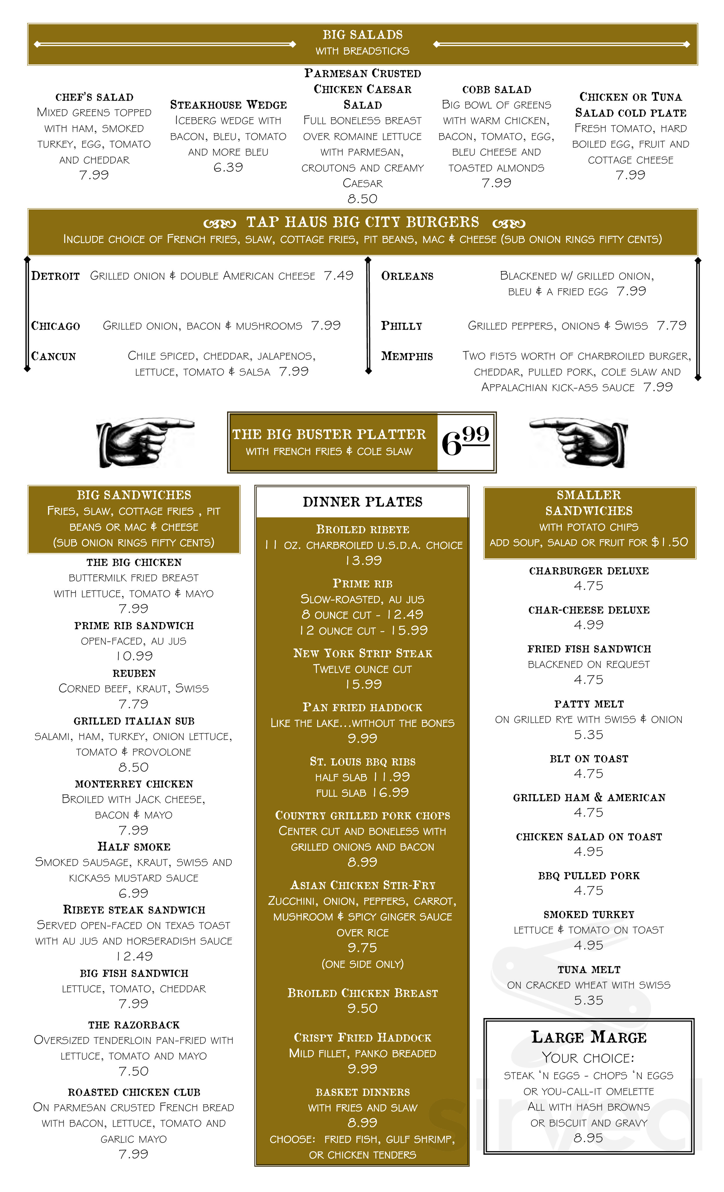 Canal Tap Haus menu in New Haven, Indiana, USA