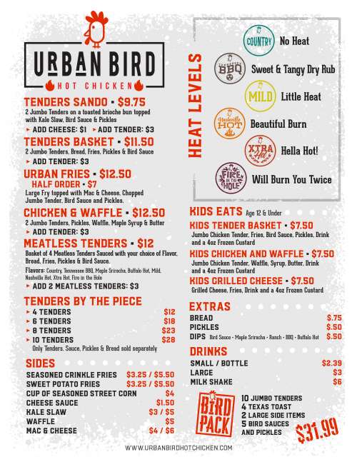 Urban Bird Hot Chicken menu in Katy, Texas, USA
