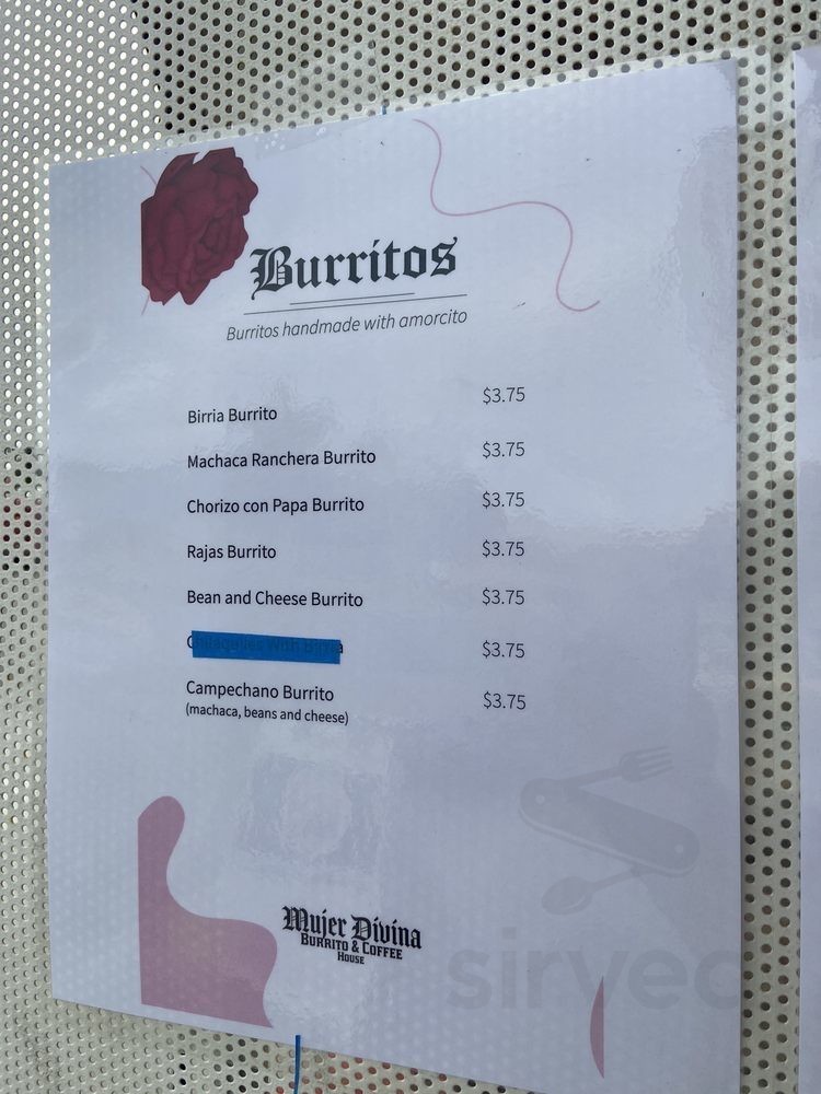 Mujer Divina menu in National City, California, USA