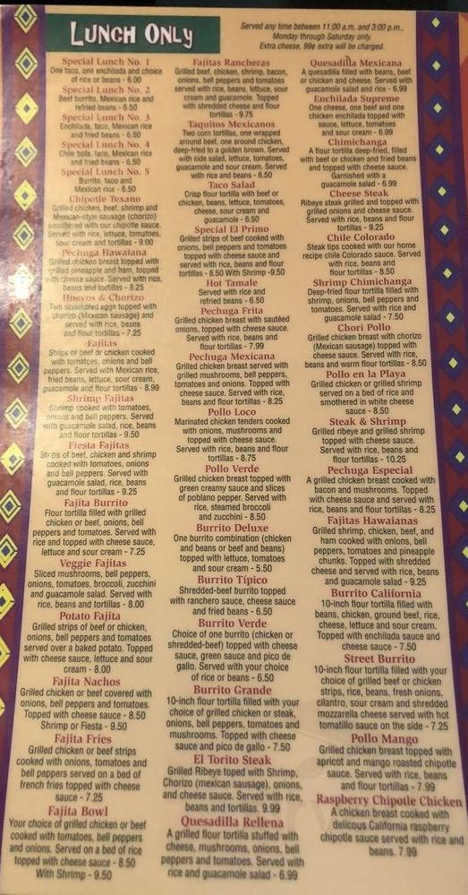 El Torito Mexican Grill menu in Paducah, Kentucky, USA