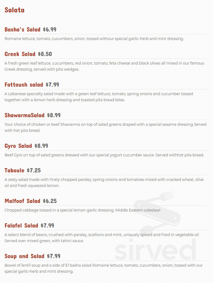 Menu - Omaha NE's El Basha Mediterranean Grill | Sirved