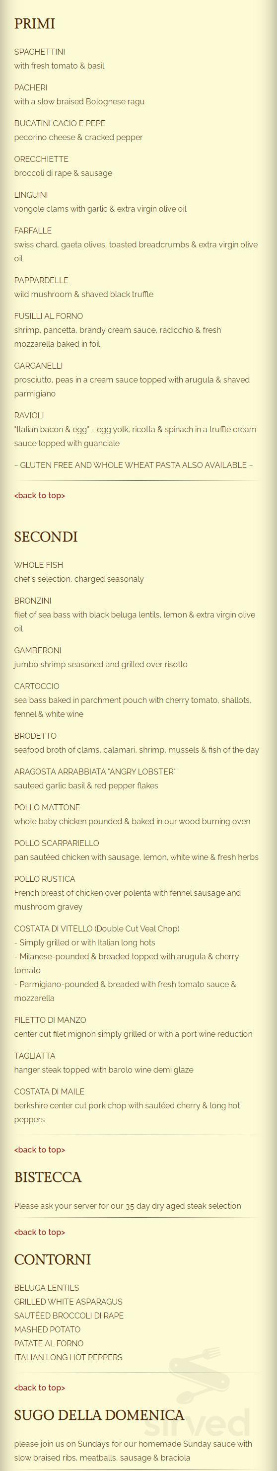 Menu - Marlboro NJ's Osteria Cucina Rustica | Sirved