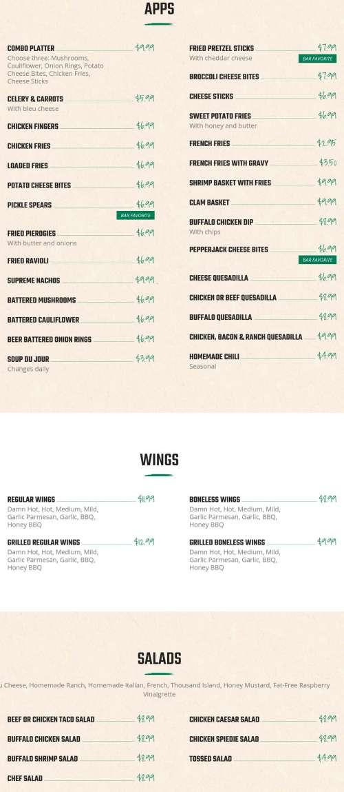 Legends menu in Elmira Heights, New York, USA