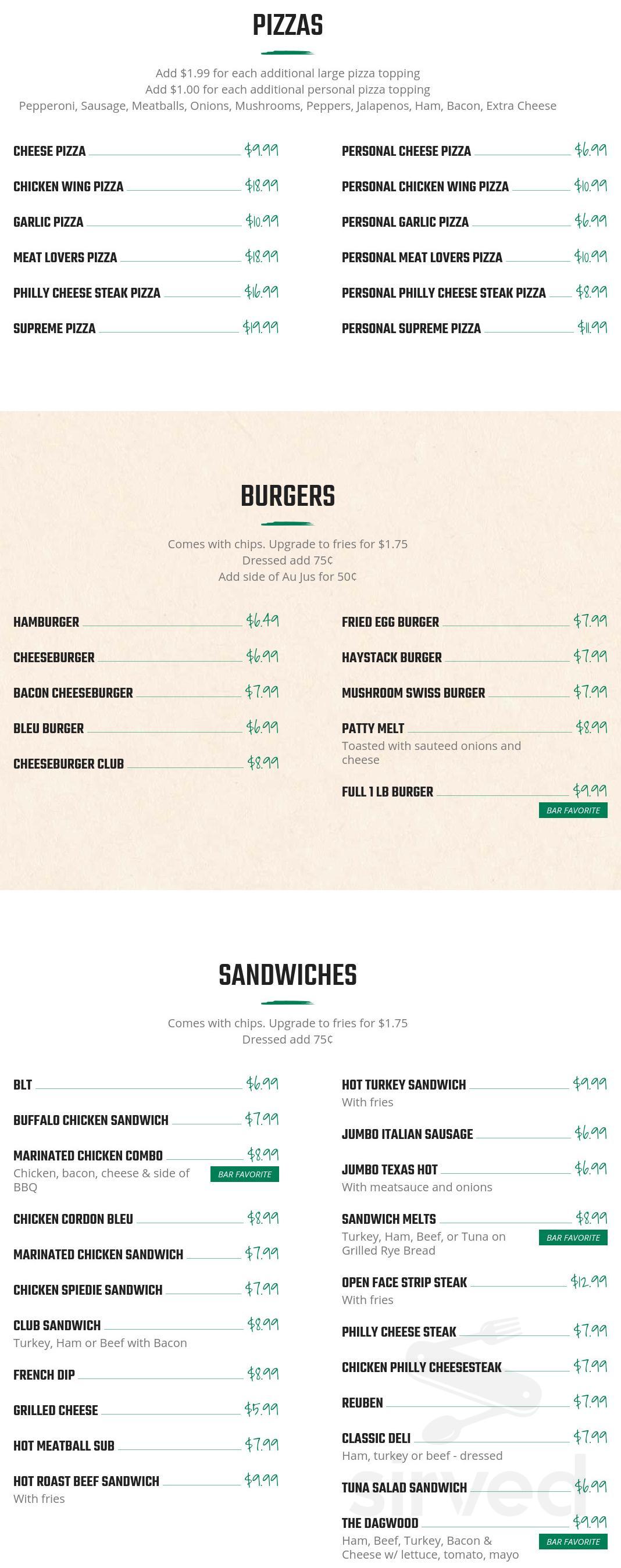 Legends menu in Elmira Heights, New York, USA