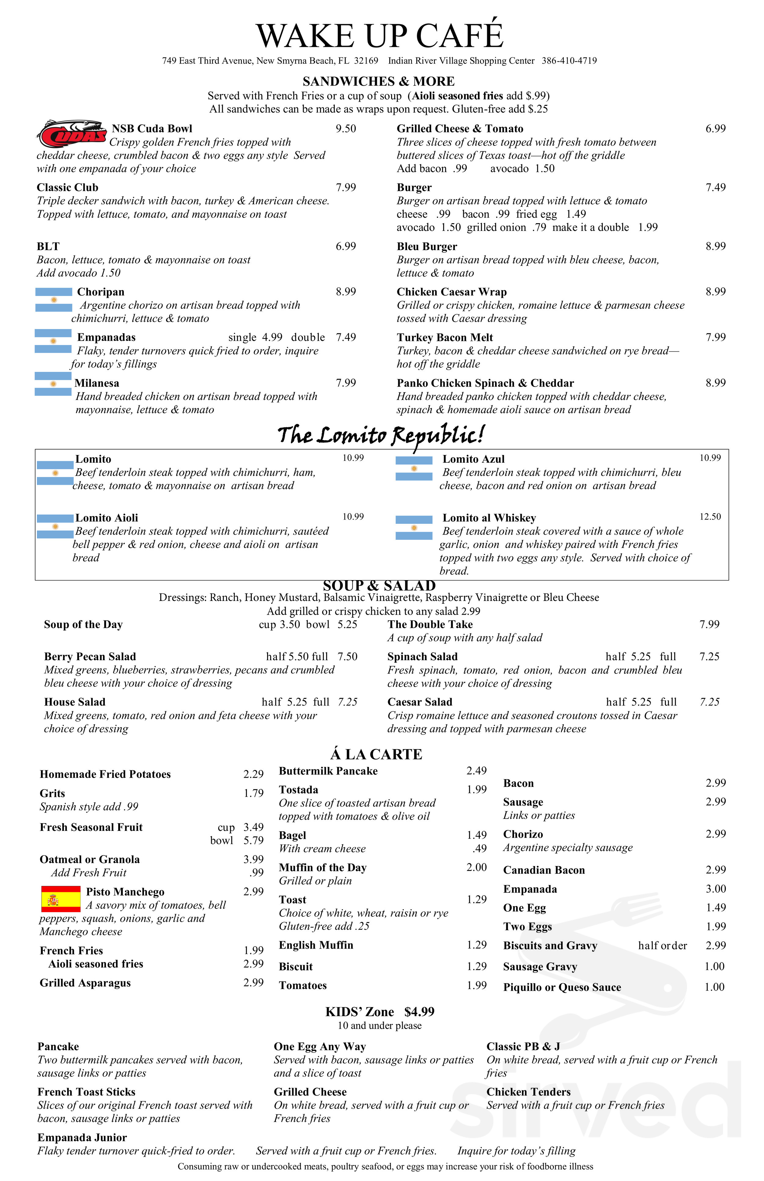 Wake Up Café menus in New Smyrna Beach, Florida, United States
