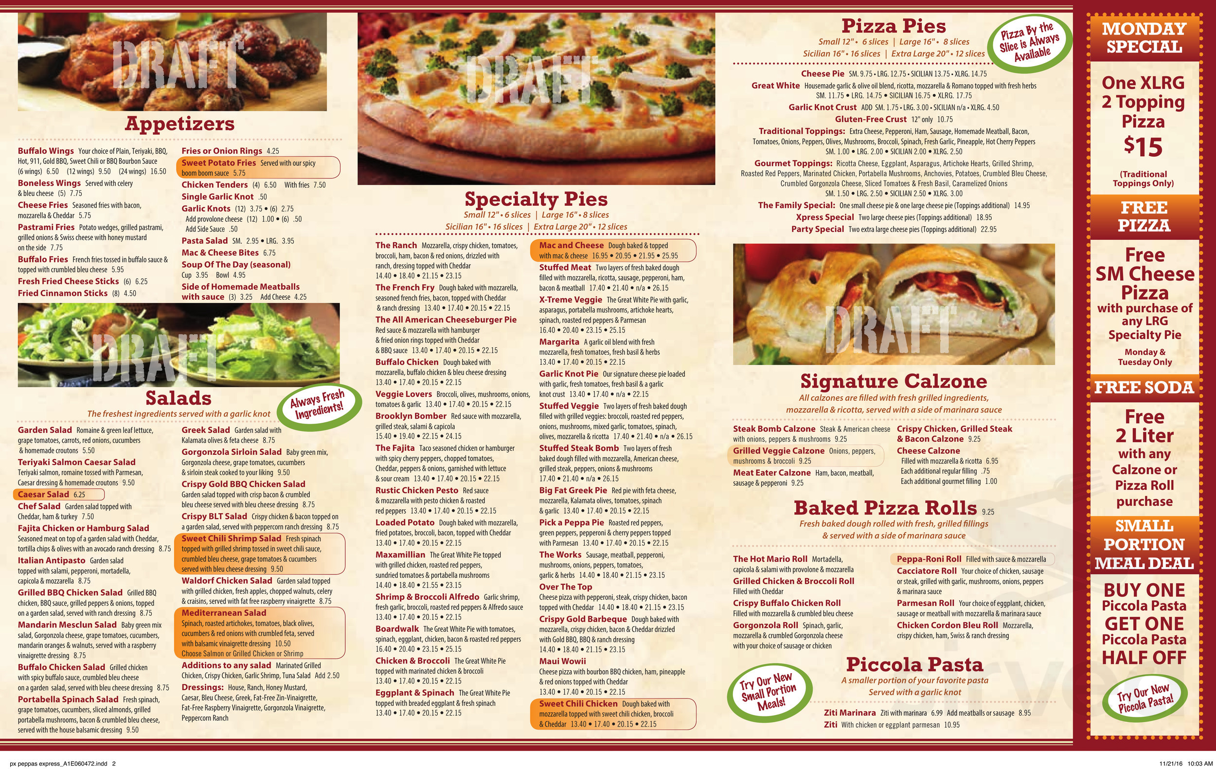 Menu for Peppa's Pizza in East Longmeadow, MA | Sirved