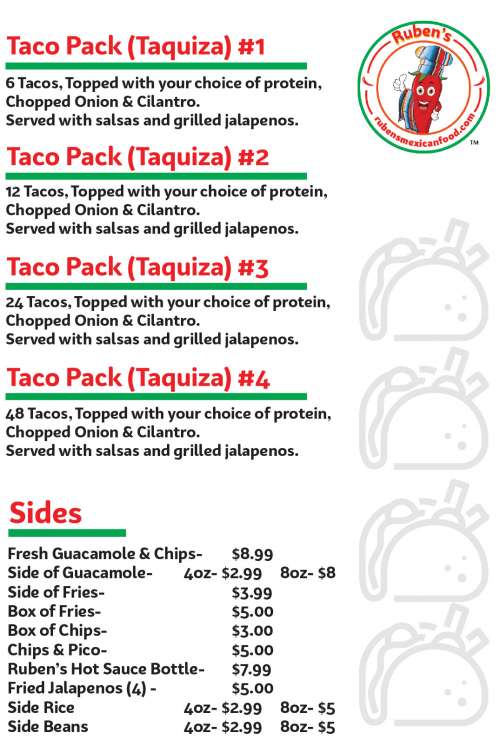 Ruben's Tacos & Burritos menu in Baltimore, Maryland, USA