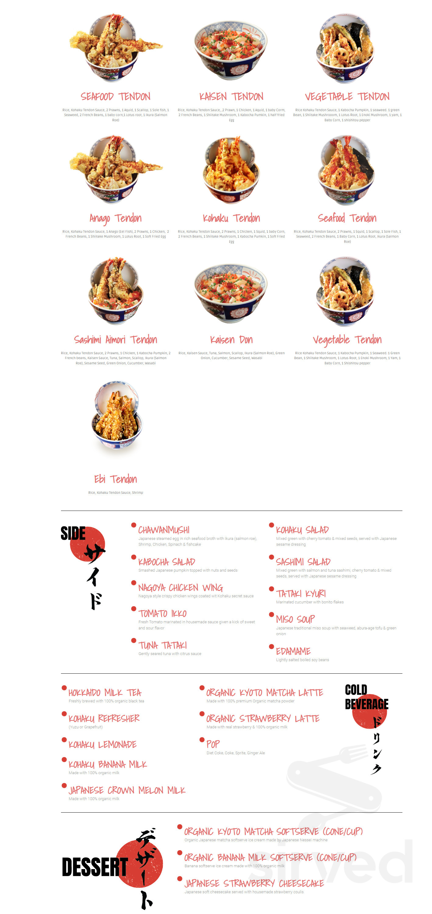 Tendon Kohaku (天丼琥珀) menu in Burnaby, British Columbia, Canada