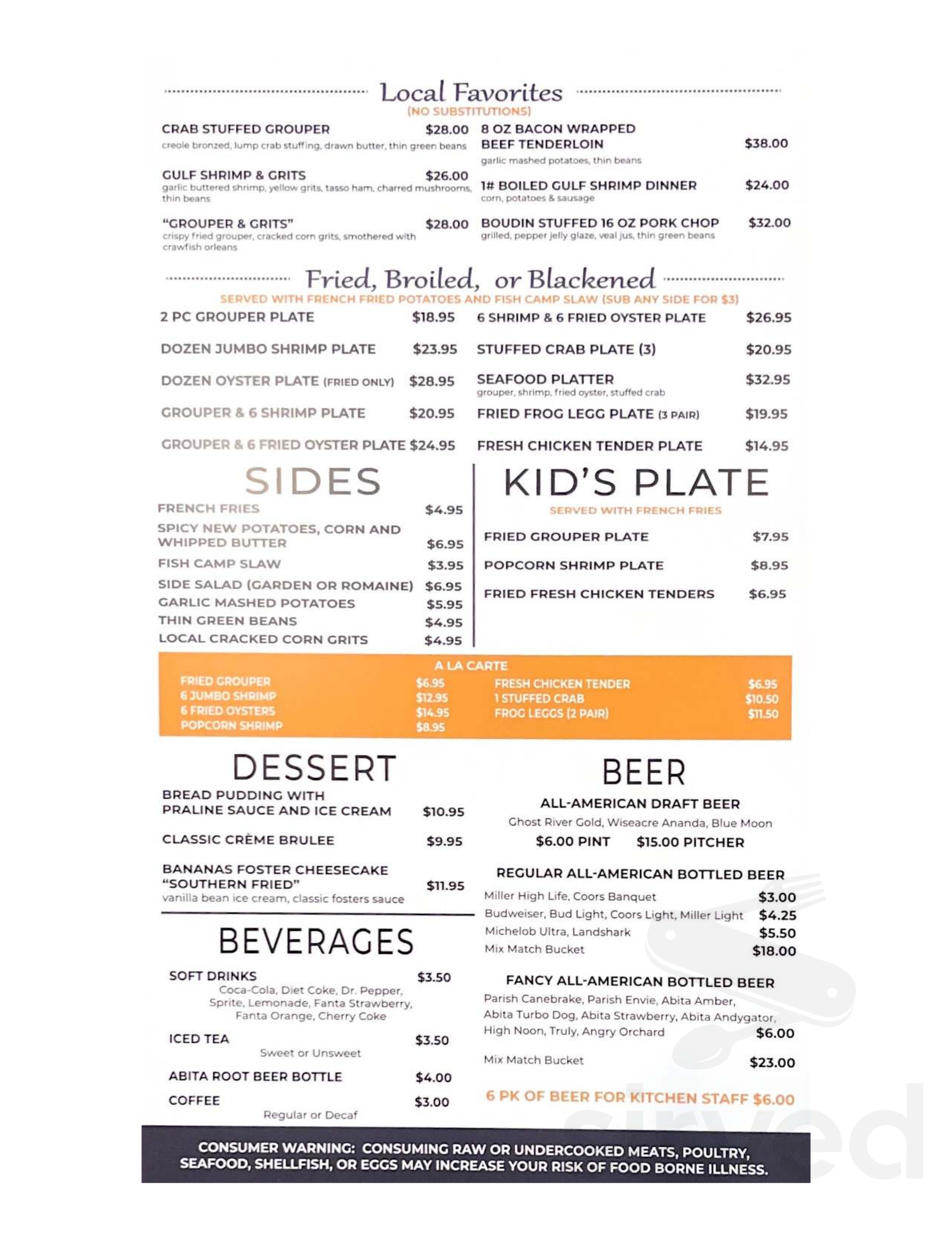 The Parish Oyster Bar & Restaurant menus in Hernando, Mississippi ...
