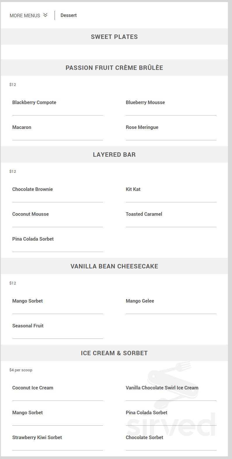 Jasper's Uptown menu in Dallas, Texas, USA