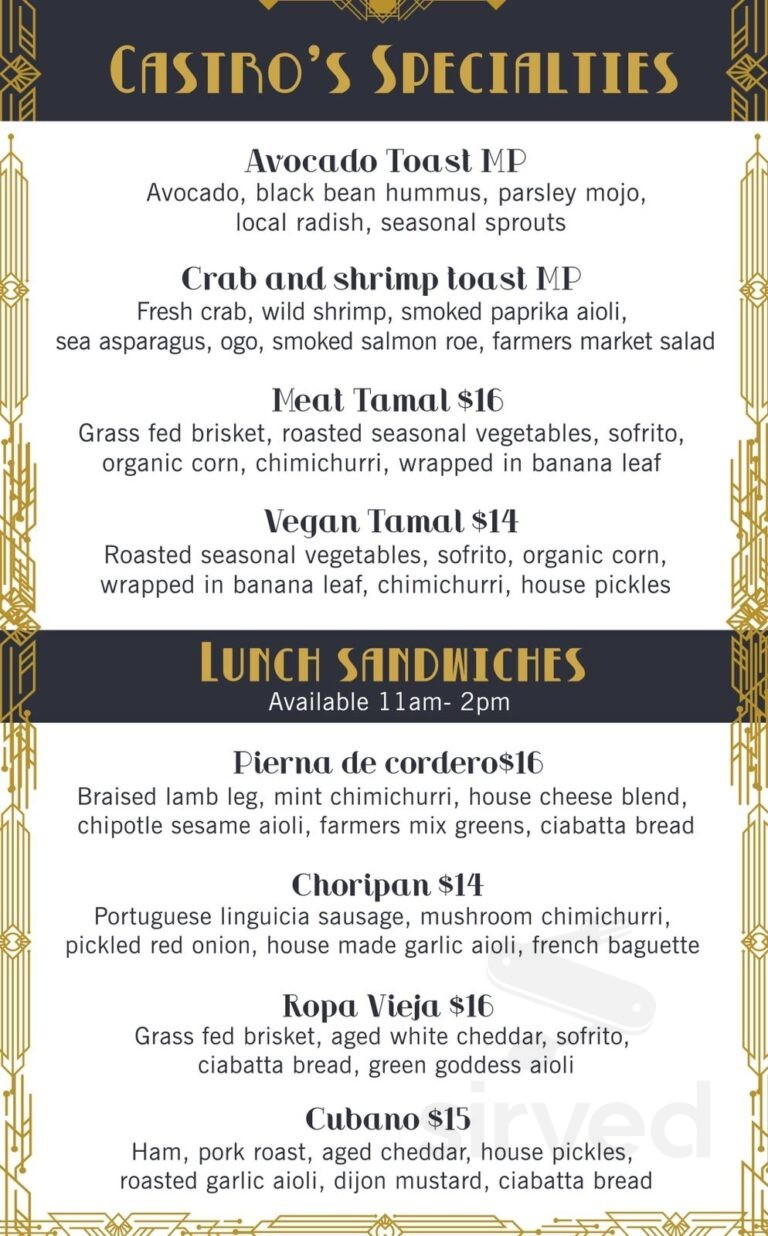 Castro's menu in Honolulu, Hawaii, USA