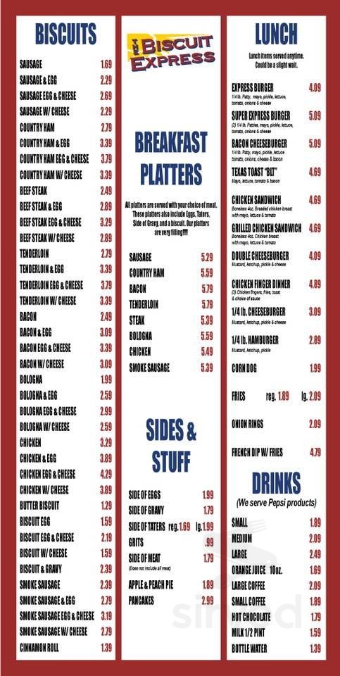 Biscuit Express menus in Huntsville, Alabama, United States