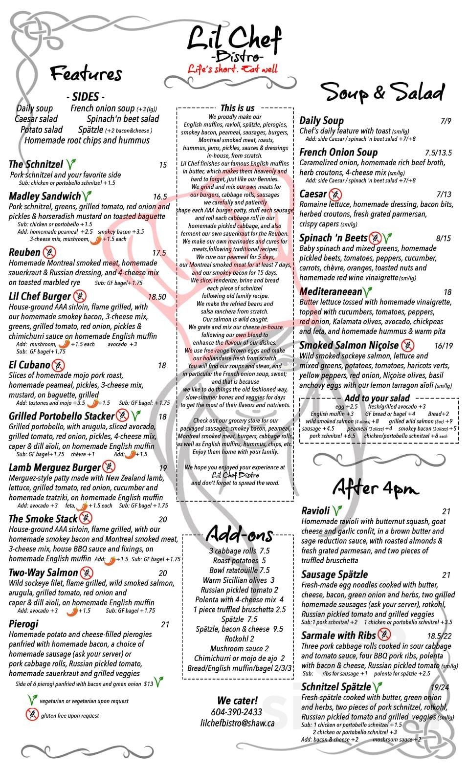Lil Chef Bistro menu in Garibaldi Highlands, British Columbia, Canada