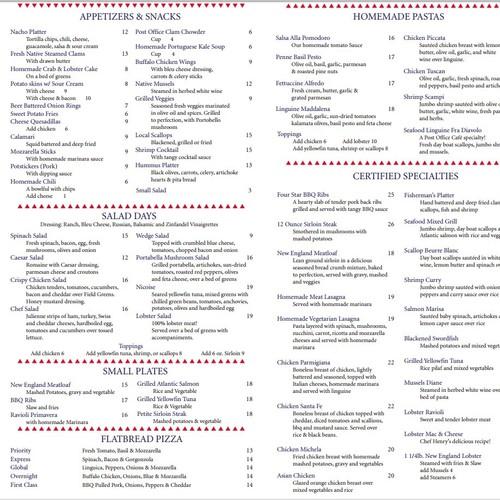 Post Office Cafe & Cabaret menu in Provincetown, Massachusetts, USA