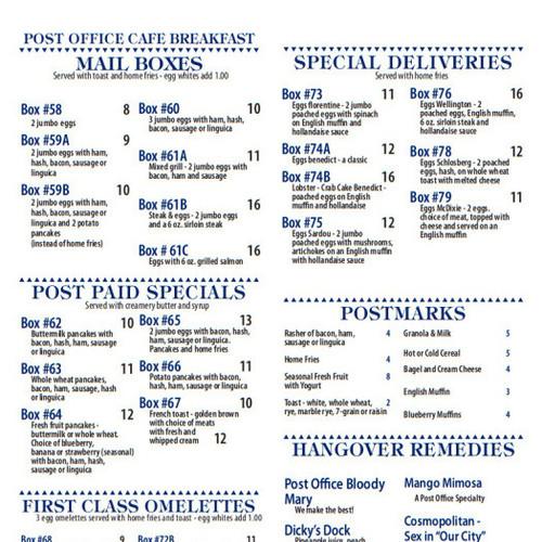 Post Office Cafe & Cabaret menu in Provincetown, Massachusetts, USA