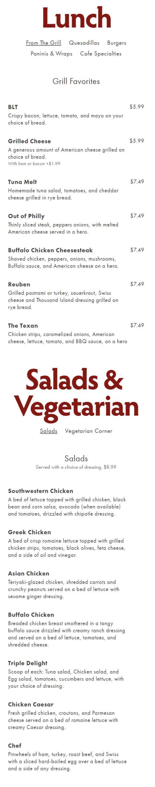 Cafe Amore menu in Park Ridge, New Jersey, USA