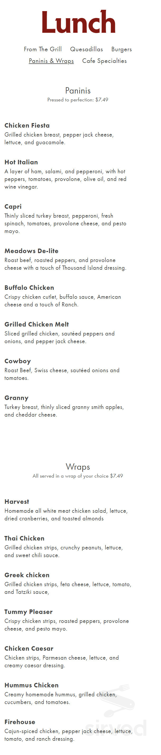 Cafe Amore menu in Park Ridge, New Jersey, USA